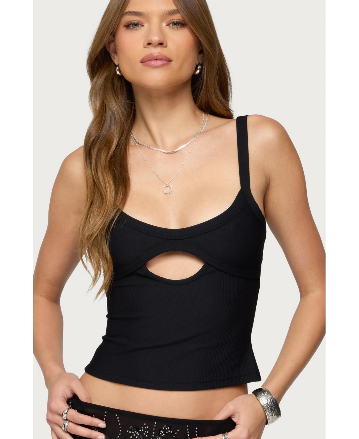 Click here for Edikted Womens Karin Cut Out Ribbed Tank Top - Bla... prices