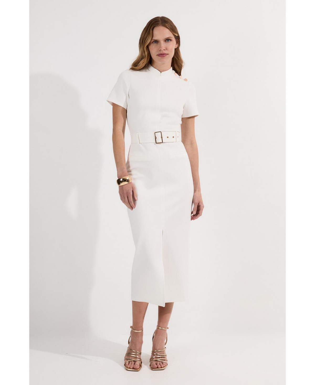 Click here for Karen Millen Belted Ponte Midi Dress - Ivory prices