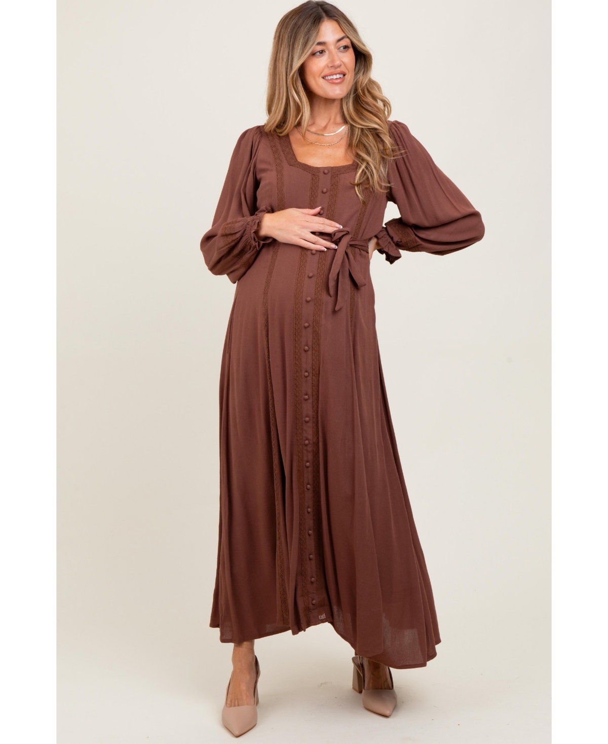 Click here for Pinkblush Brown Lace Detail Button Down Maternity... prices