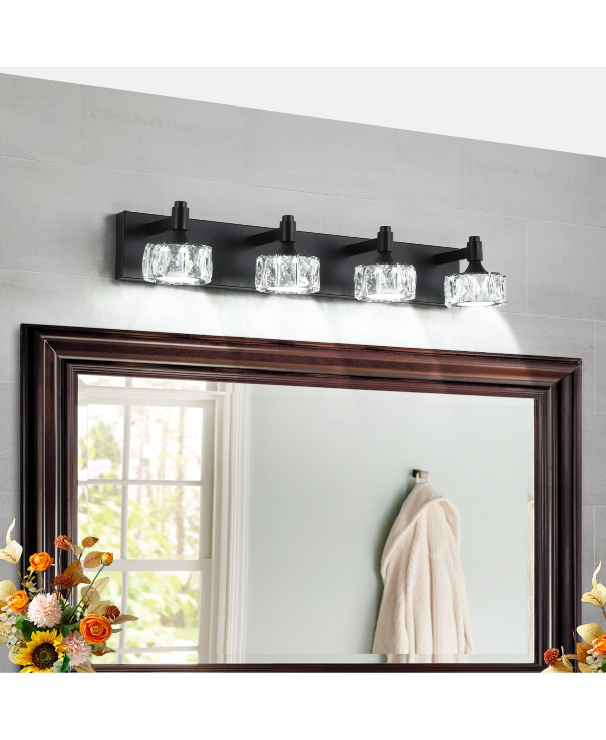 Click here for Streamdale 4-Light Black Led Vanity Light with Cry... prices