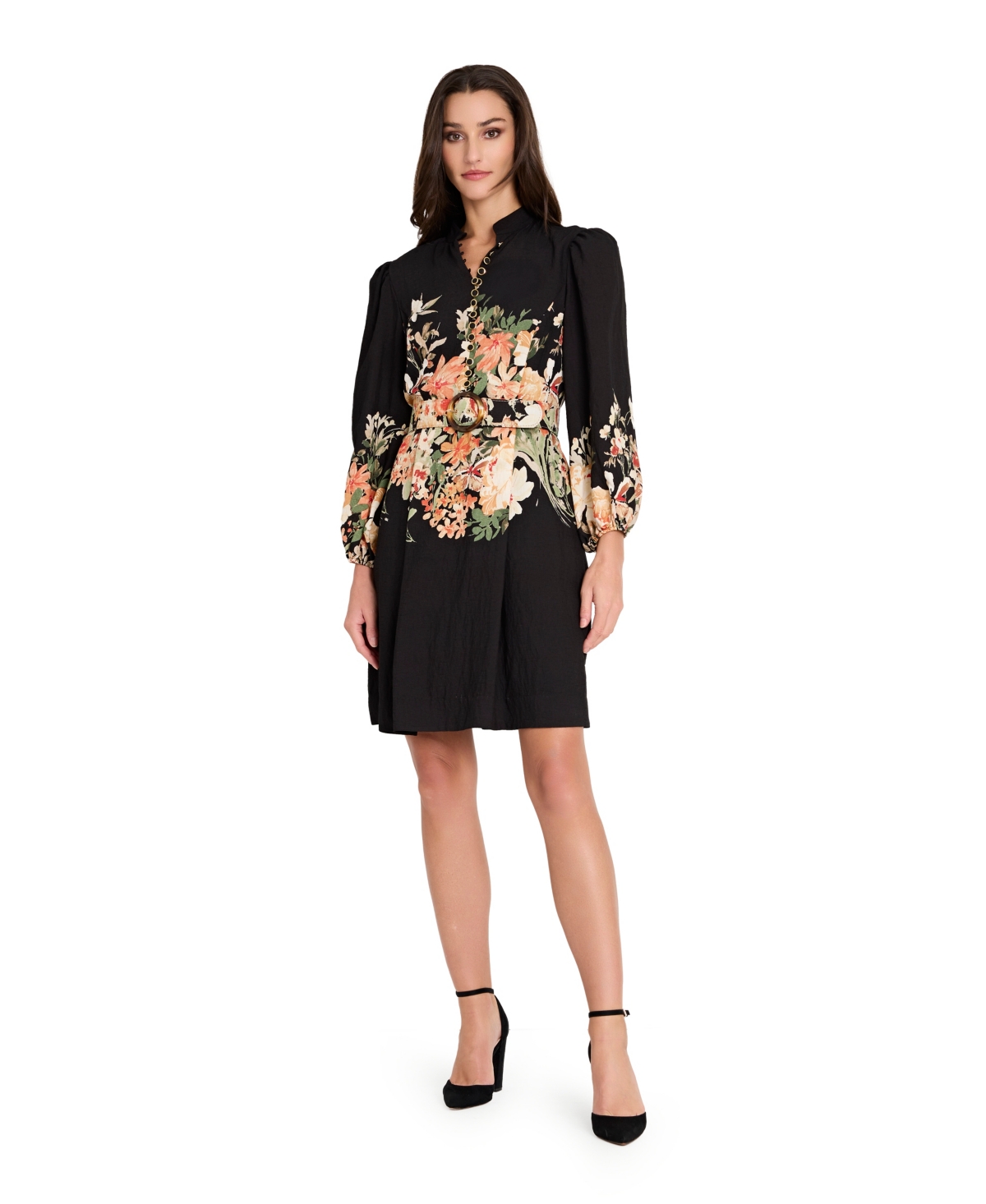 Click here for Tahari Asl Petite Printed Long Sleeve Dress - Blac... prices