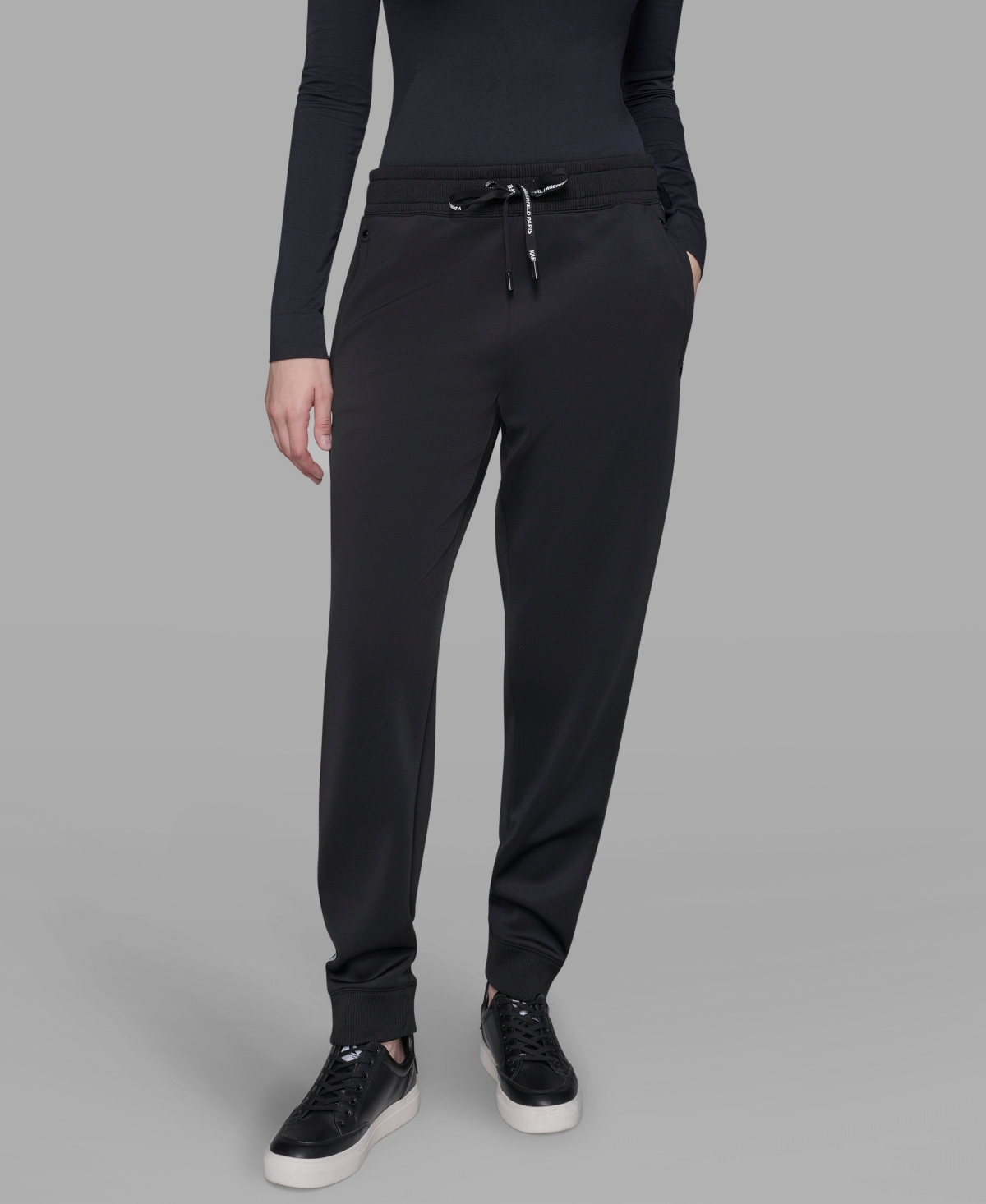 Karl Lagerfeld Paris Womens Logo Tape Jogger - Black