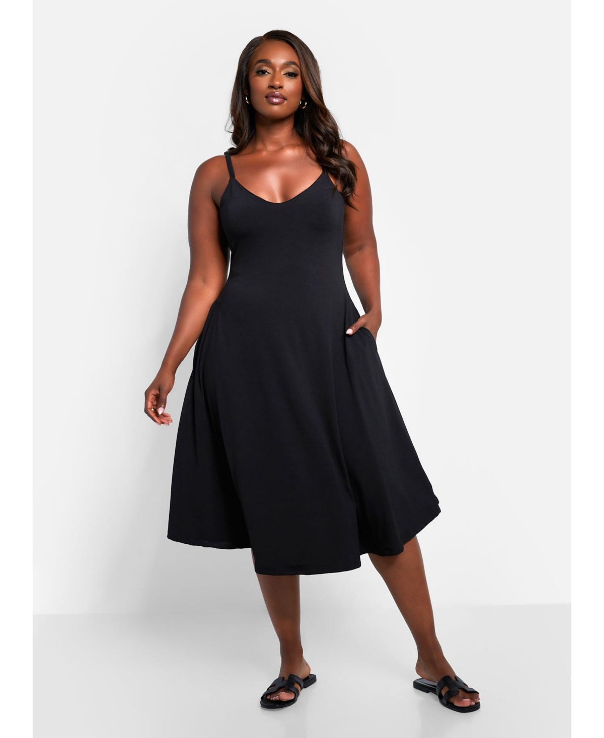 Click here for Rebdolls Plus Size V Neck Strappy Midi Skater Dres... prices