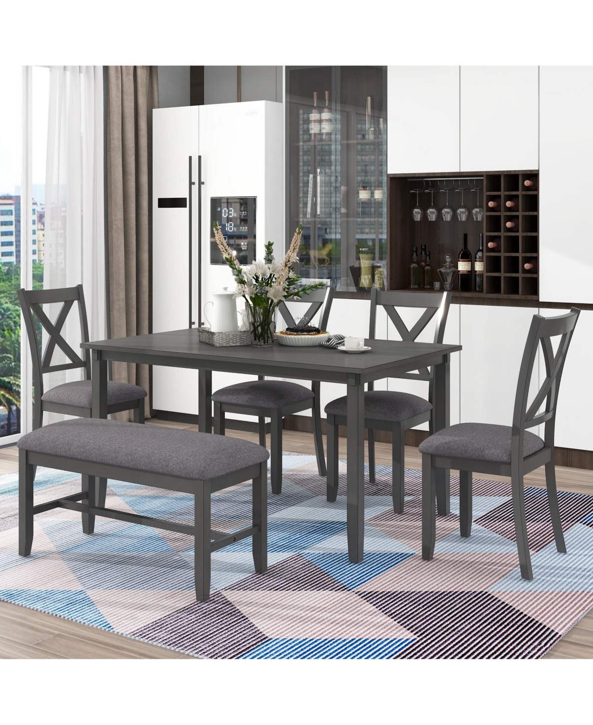 Click here for Casainc 6 Piece Wooden Dining Table Set with 4 Fab... prices