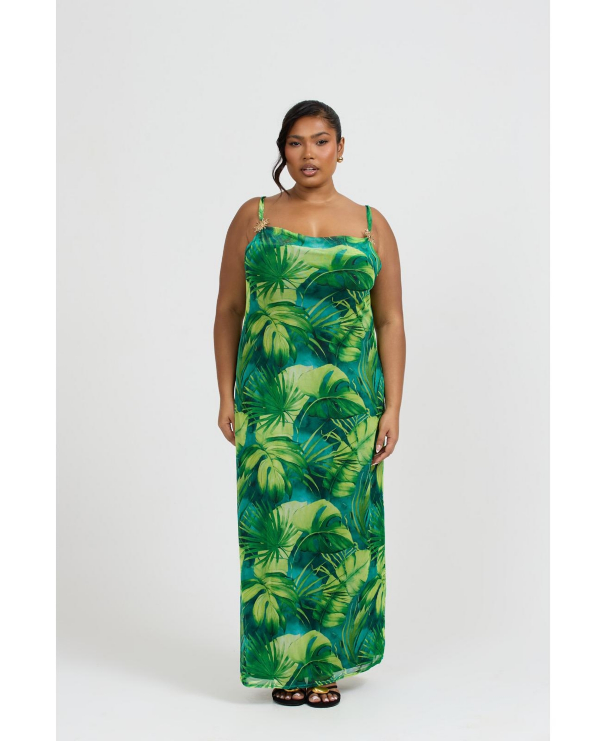 Click here for Fashion-szn Curve Womens Palm Print Gold Trim Maxi... prices