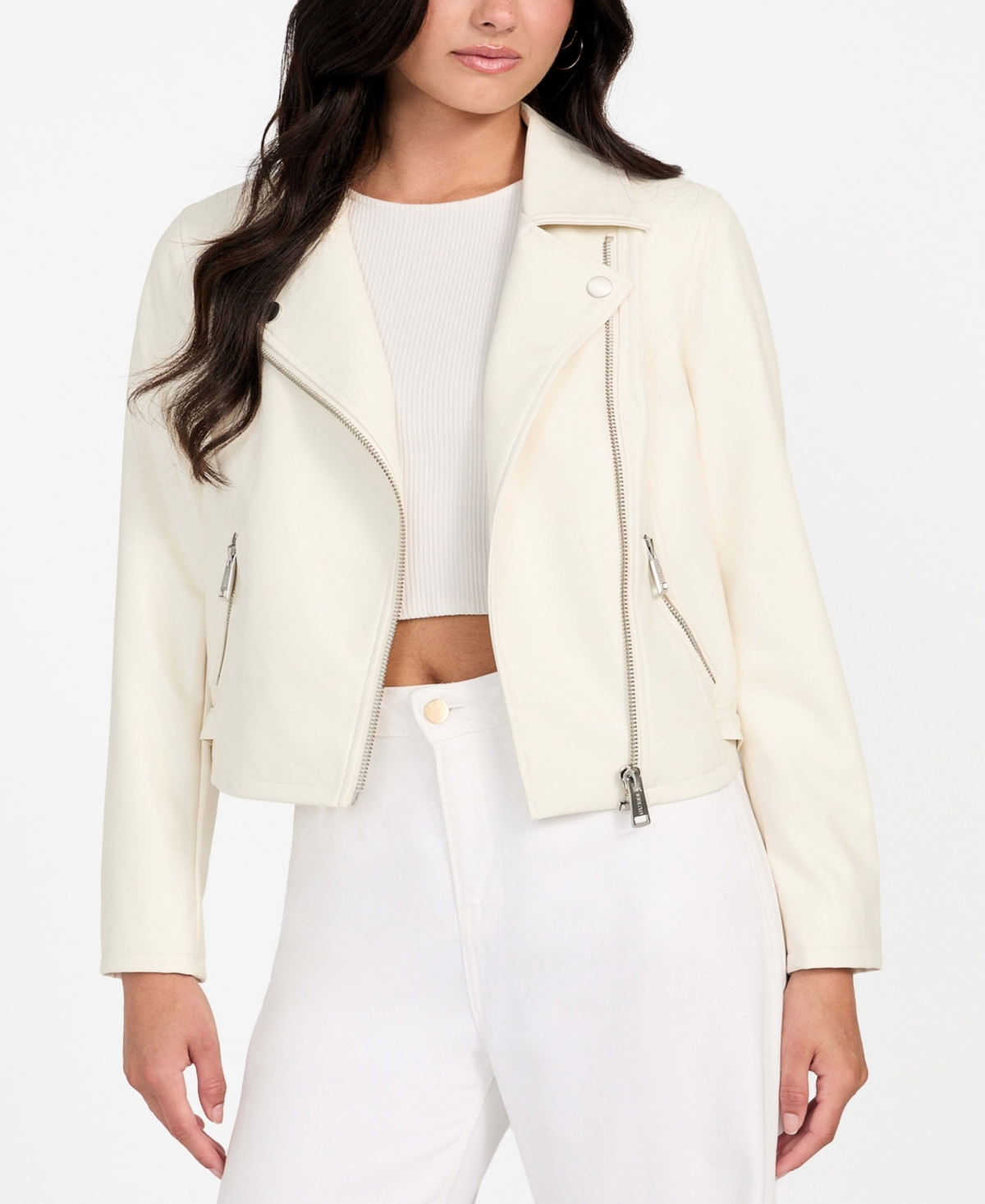 Click here for Guess Womens Long Sleeves Moto Jacket - Cream Whit... prices