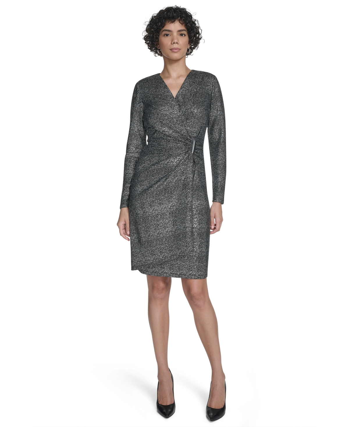 Click here for Calvin Klein Womens Long Sleeve Dress - Black/sliv... prices