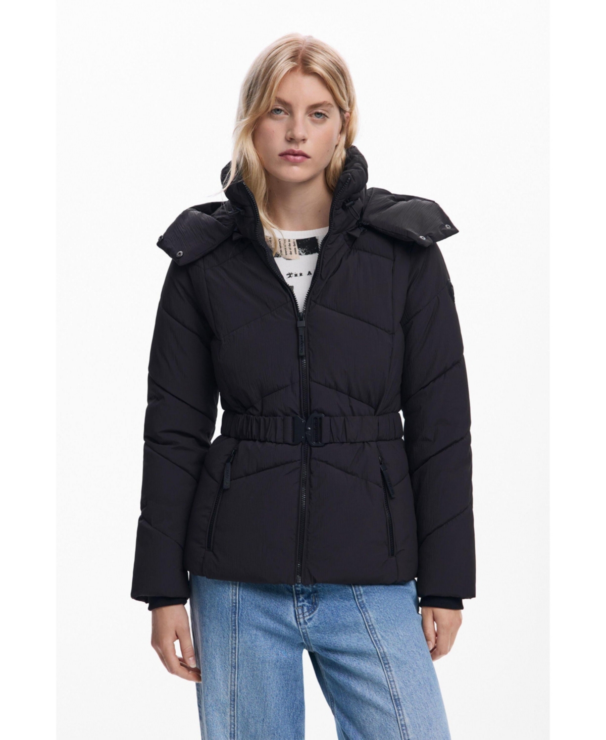 Click here for Desigual Womens Belted padded jacket - Black prices