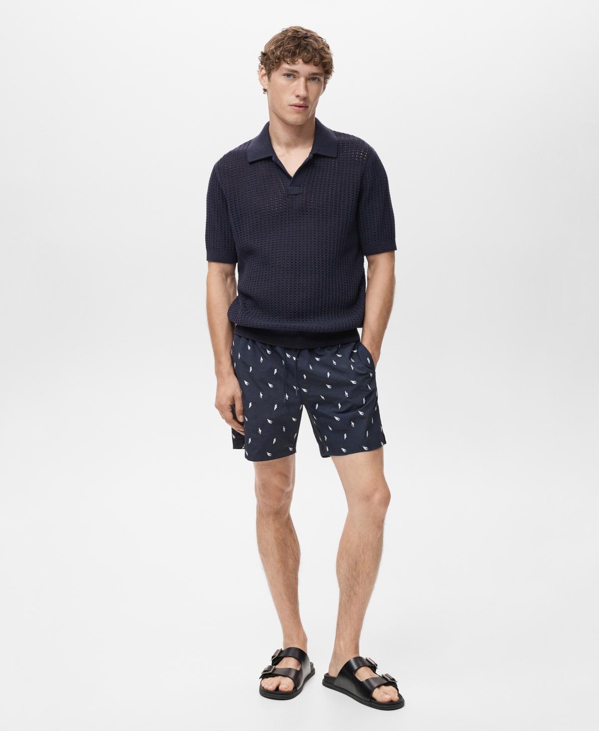 Click here for Mango Mens Seashell Print Swimsuit - Navy prices