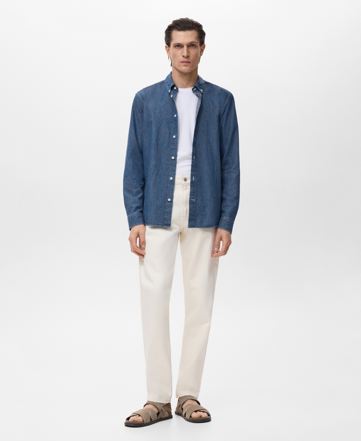 Click here for Mango Mens Regular Fit Denim Shirt - Medium Blue prices