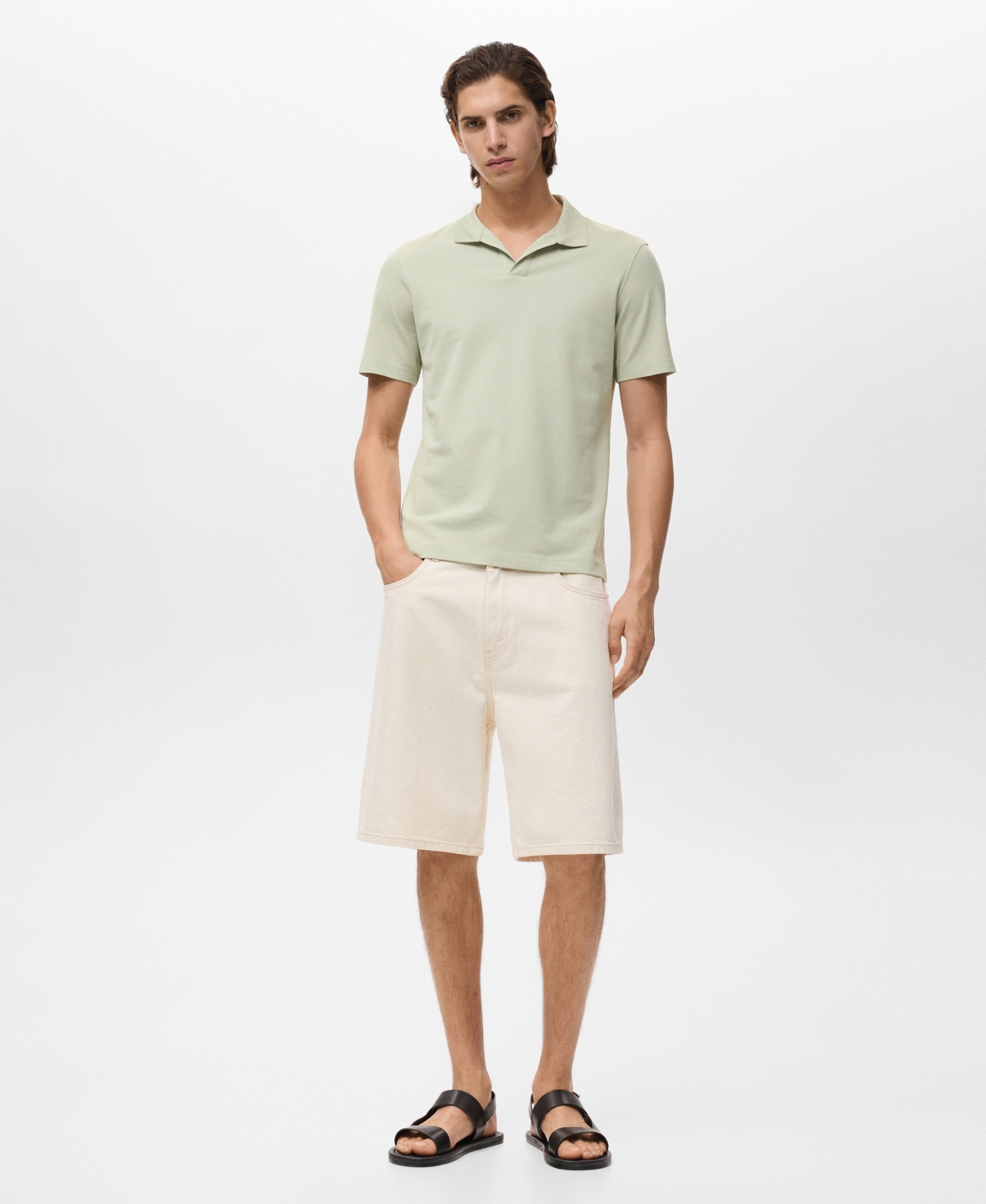 Click here for Mango Mens Cotton Pique Polo Shirt - Mint Green prices