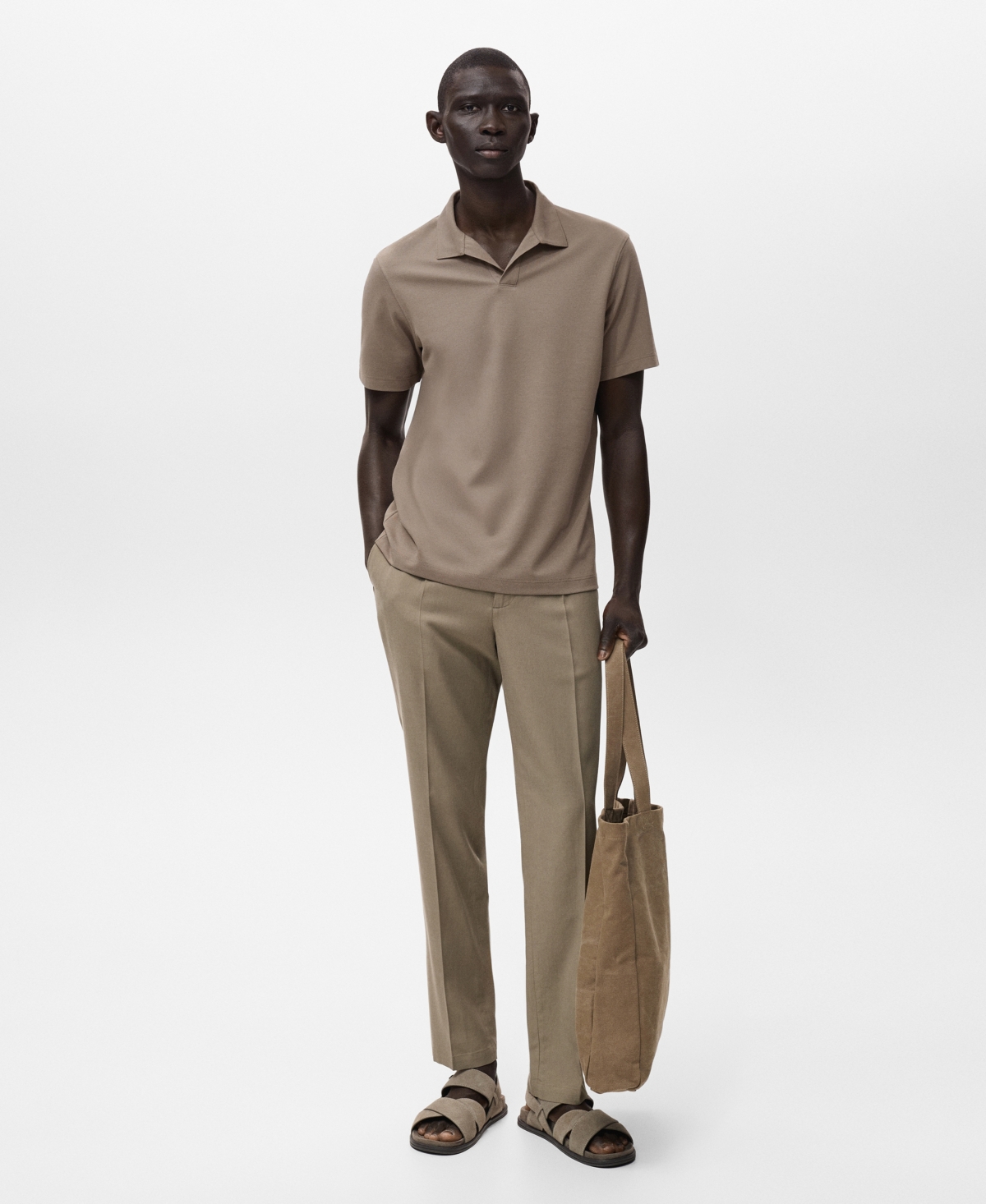 Click here for Mango Mens Cotton Pique Polo Shirt - Brown prices