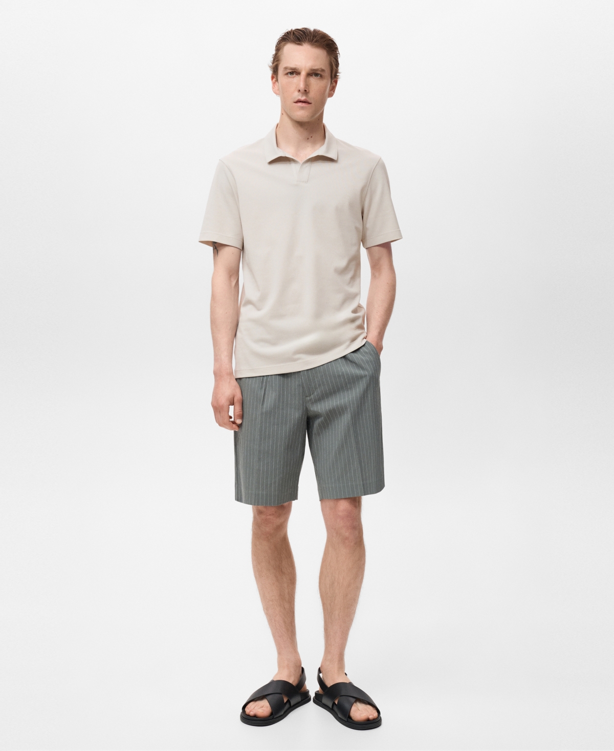 Click here for Mango Mens Cotton Pique Polo Shirt - Ivory  White prices