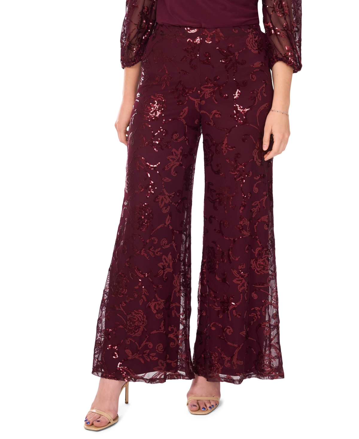 Click here for Msk Petite Glitter Flowy Palazzo Pants - Wine Tast... prices