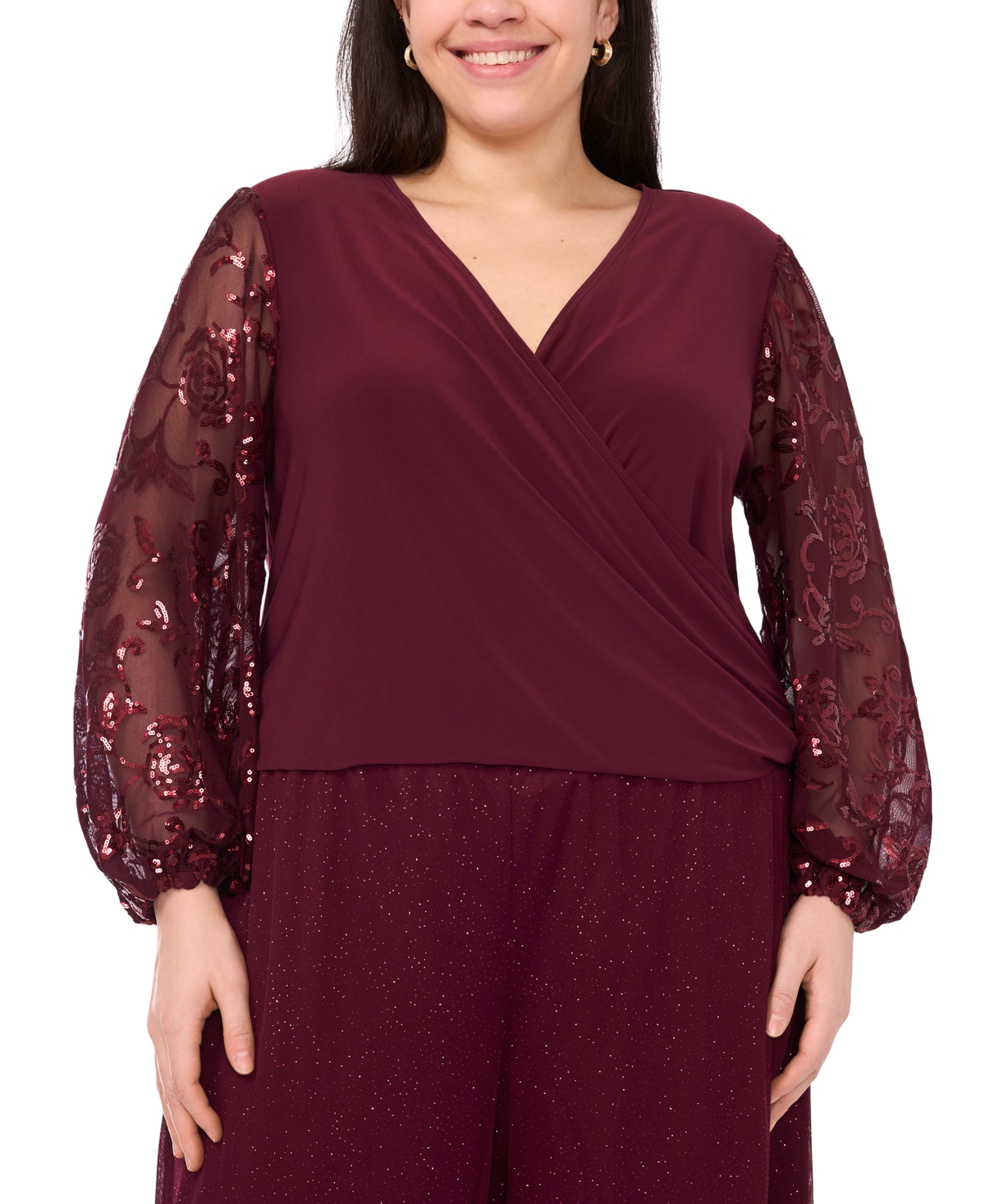 Click here for Msk Plus Size Mixed Media Surplice Sequin Top - Wi... prices