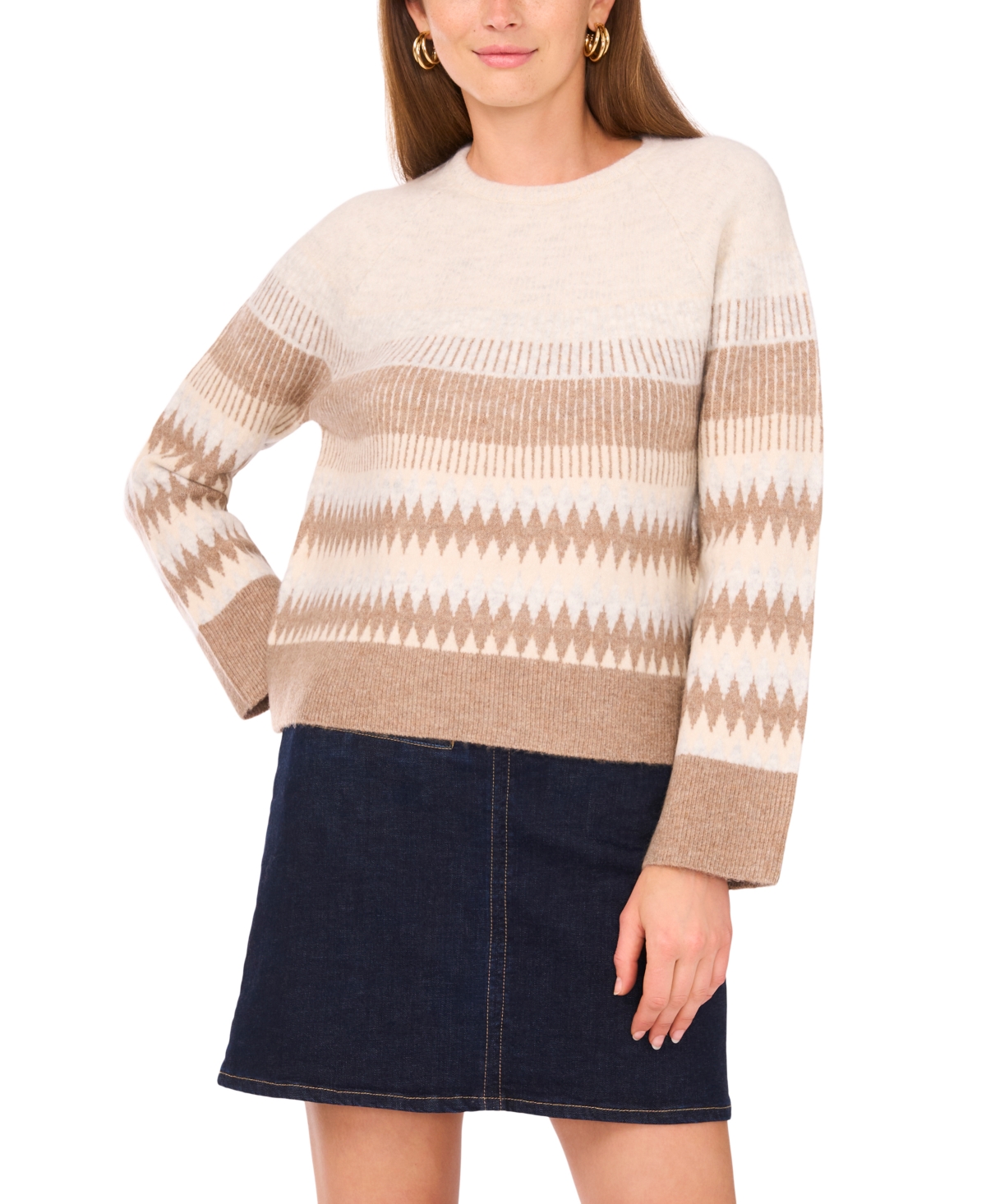 Click here for Vince Camuto Womens Crewneck Geometric-Print Ragla... prices