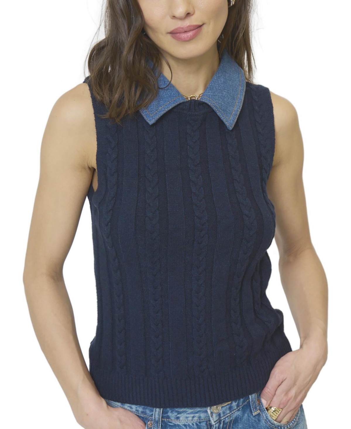 Click here for Central Park West Womens Dash Denim Collared Shell... prices