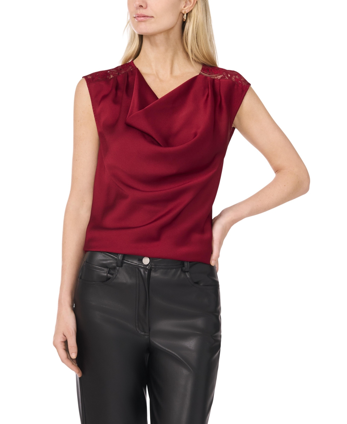 Click here for Vince Camuto Womens Cowl Neck Drape Top - Crimson prices