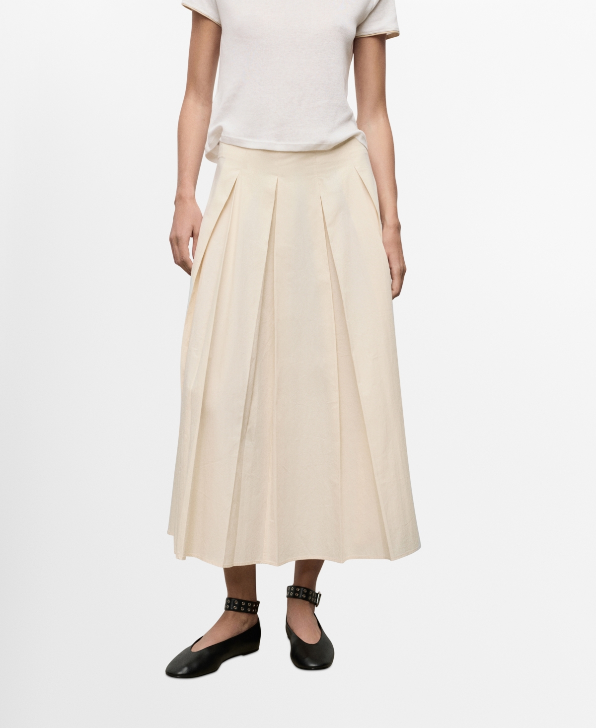 Click here for Mango Womens Pleated Midi-Skirt - Ivory  White prices