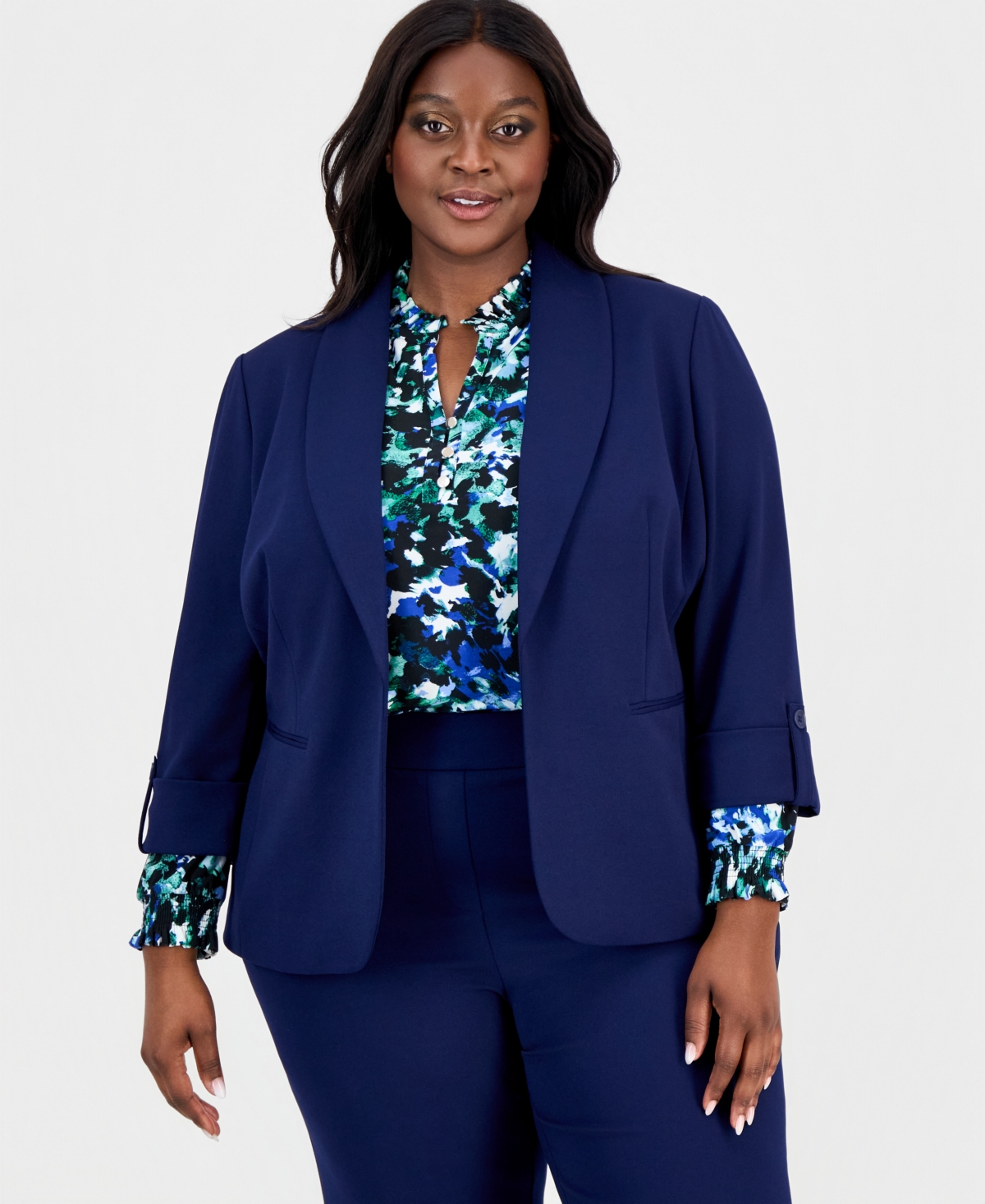 Click here for Ak Anne Klein Plus Size Shawl-Collar 3/4-Sleeve Bl... prices