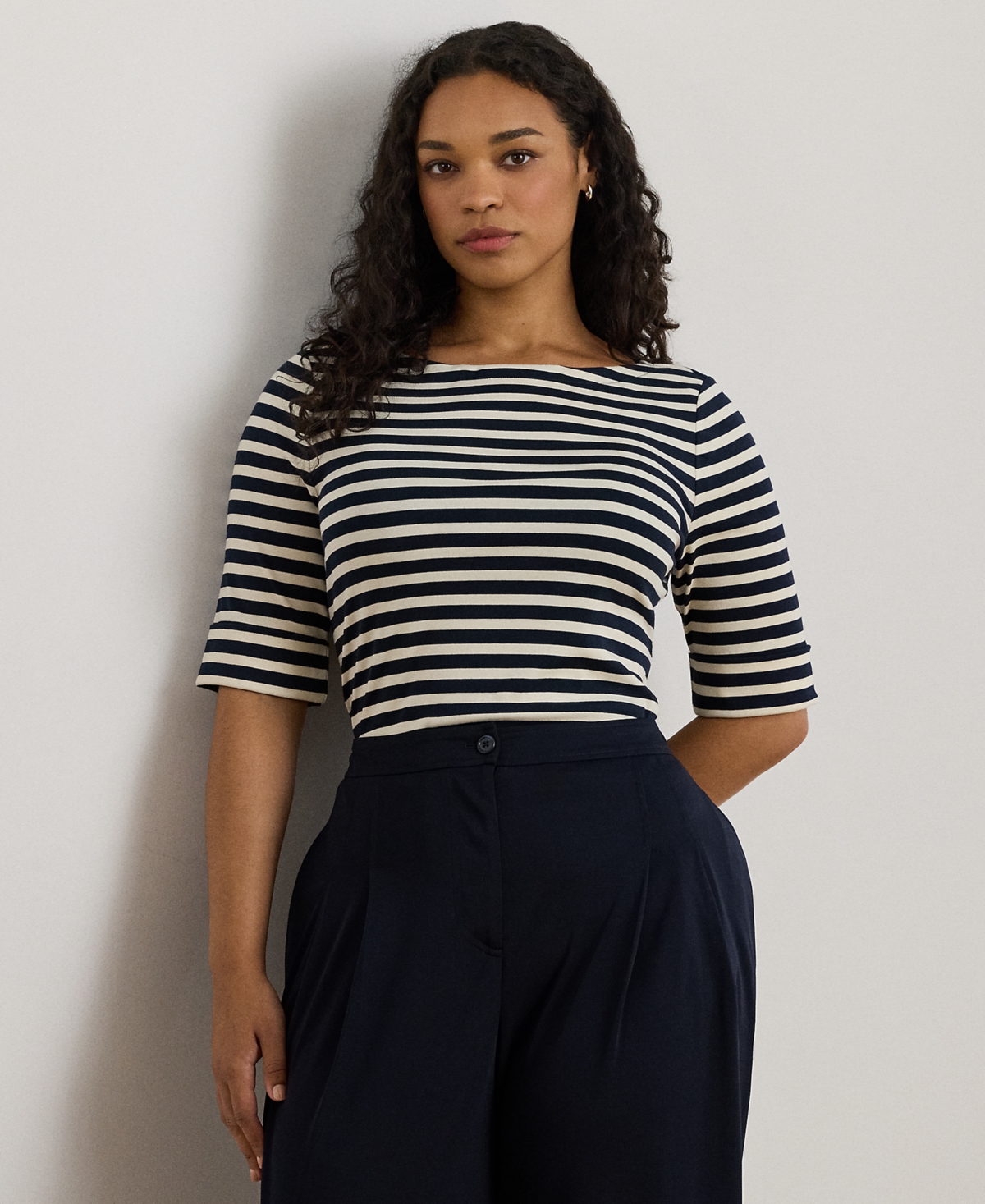 Click here for Lauren Ralph Lauren Plus Size Striped Boat Neck T-... prices