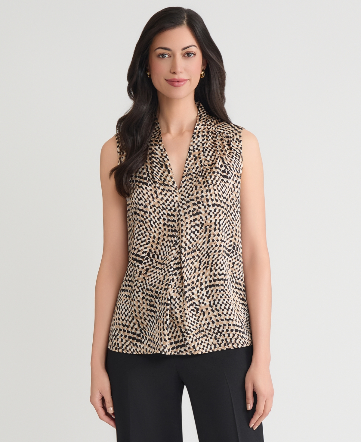 Click here for Kasper Womens Petite Printed Sleeveless Top - Sand... prices
