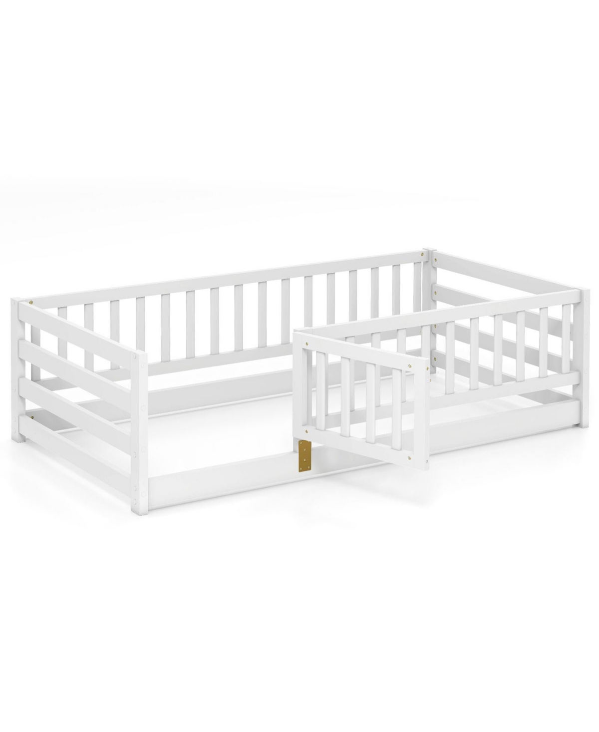 Click here for Gymax Twin Size Floor Bed w/High Fence & Door Safe... prices
