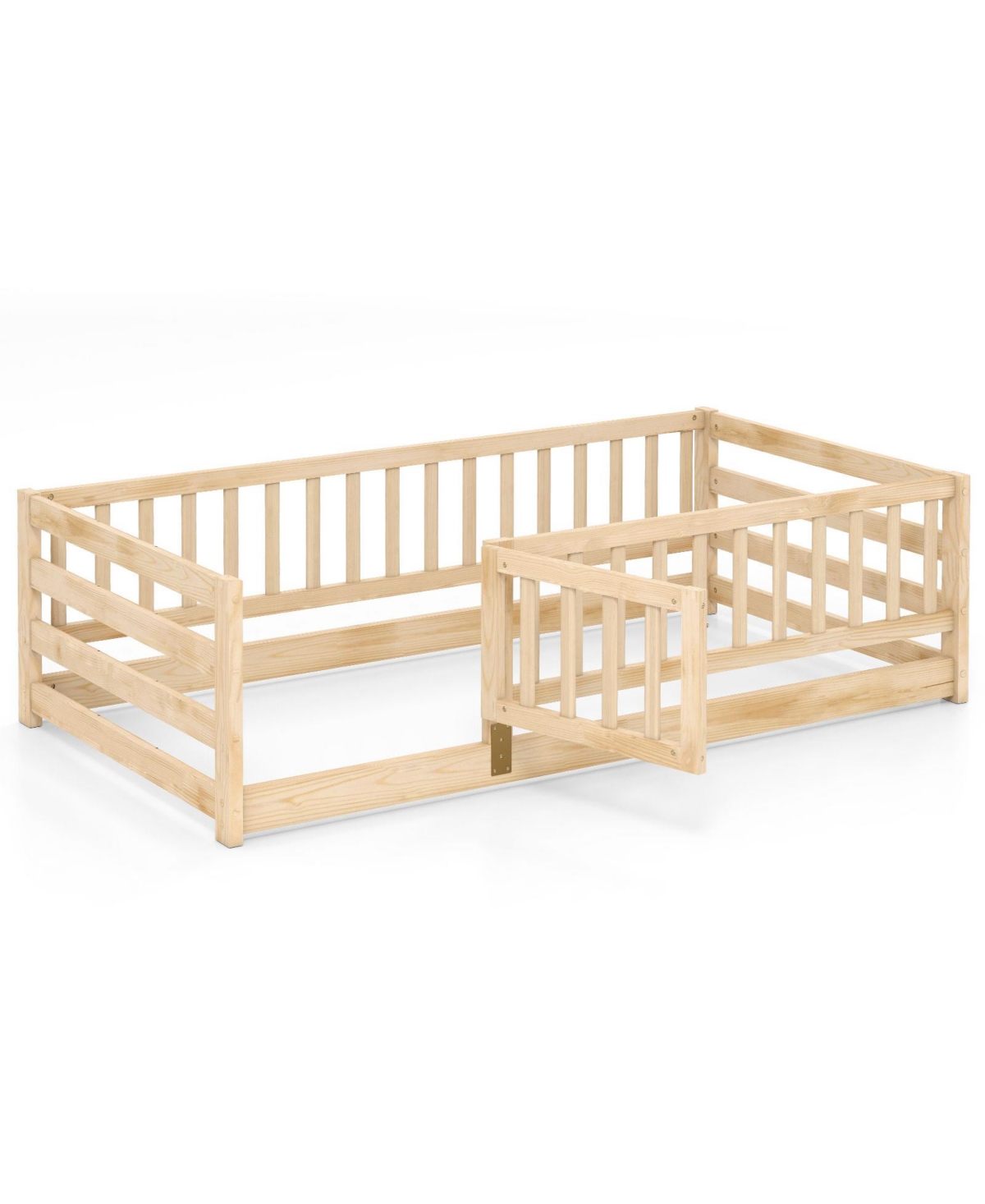 Click here for Gymax Twin Size Floor Bed w/High Fence & Door Safe... prices