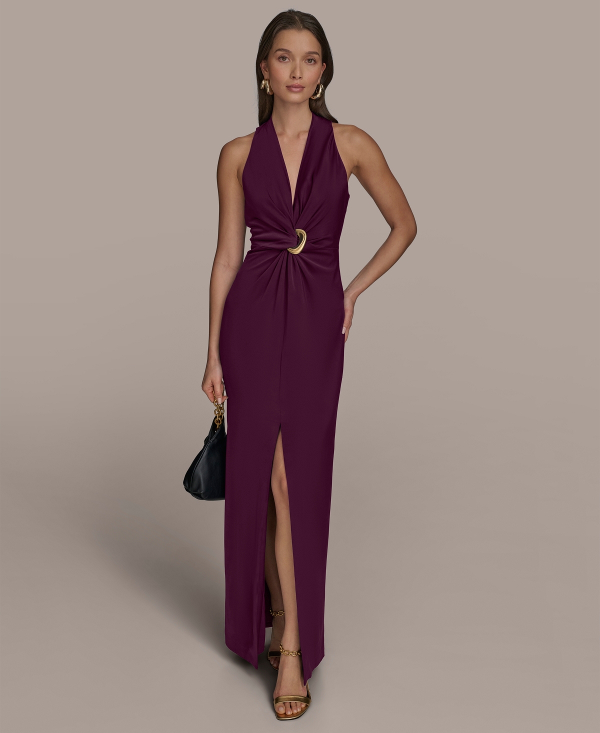 Donna Karan New York Womens V-Neck Sleeveless Dress - Berry