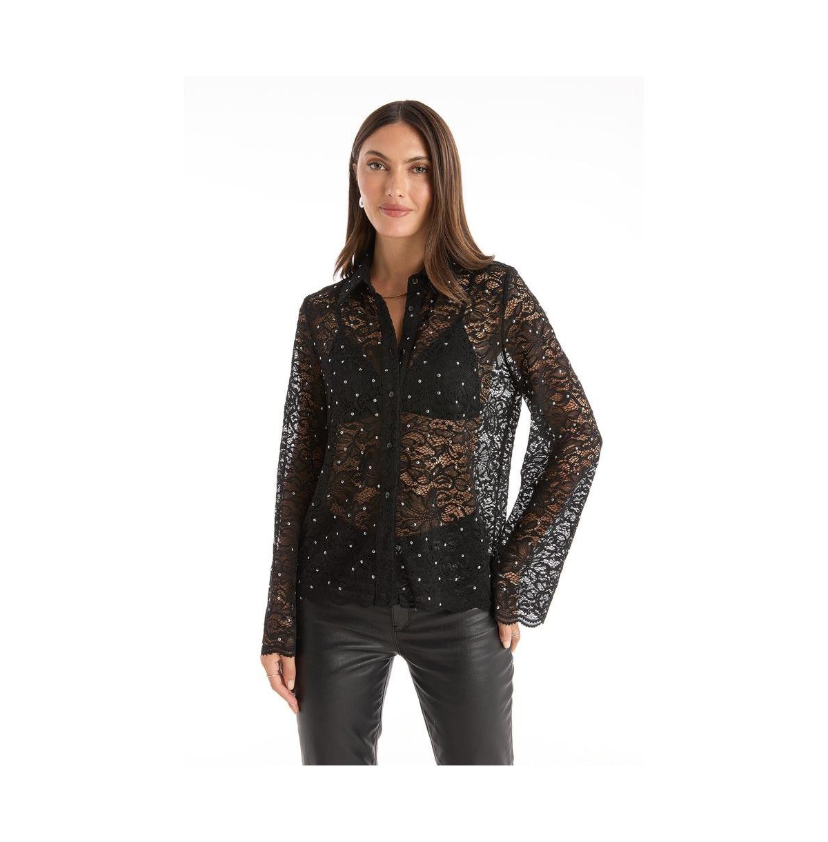 Click here for The Noli Shop Womens Jena Lace Button Up Shirt - B... prices