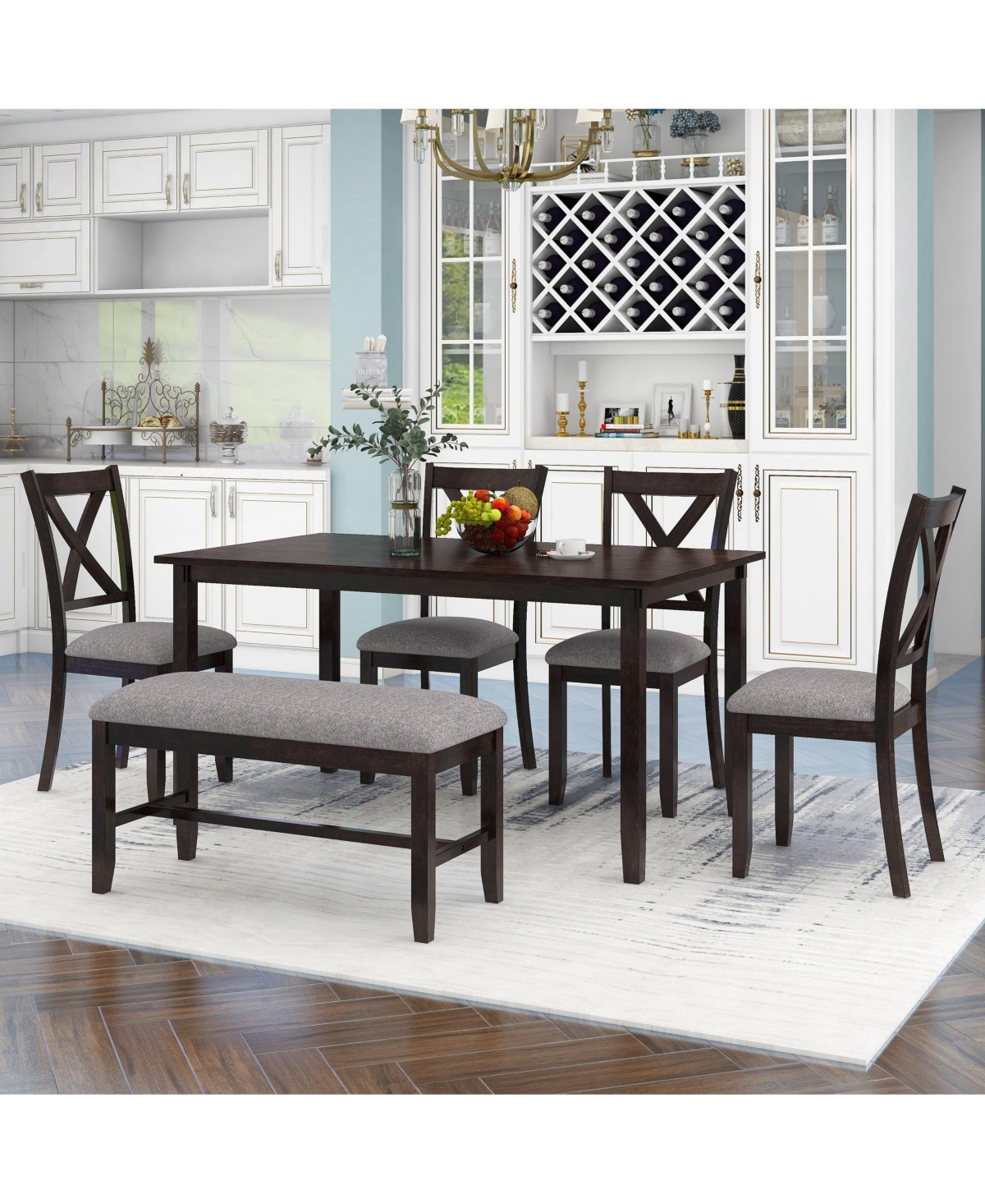 Click here for Casainc 6 Piece Wooden Dining Table Set with 4 Fab... prices