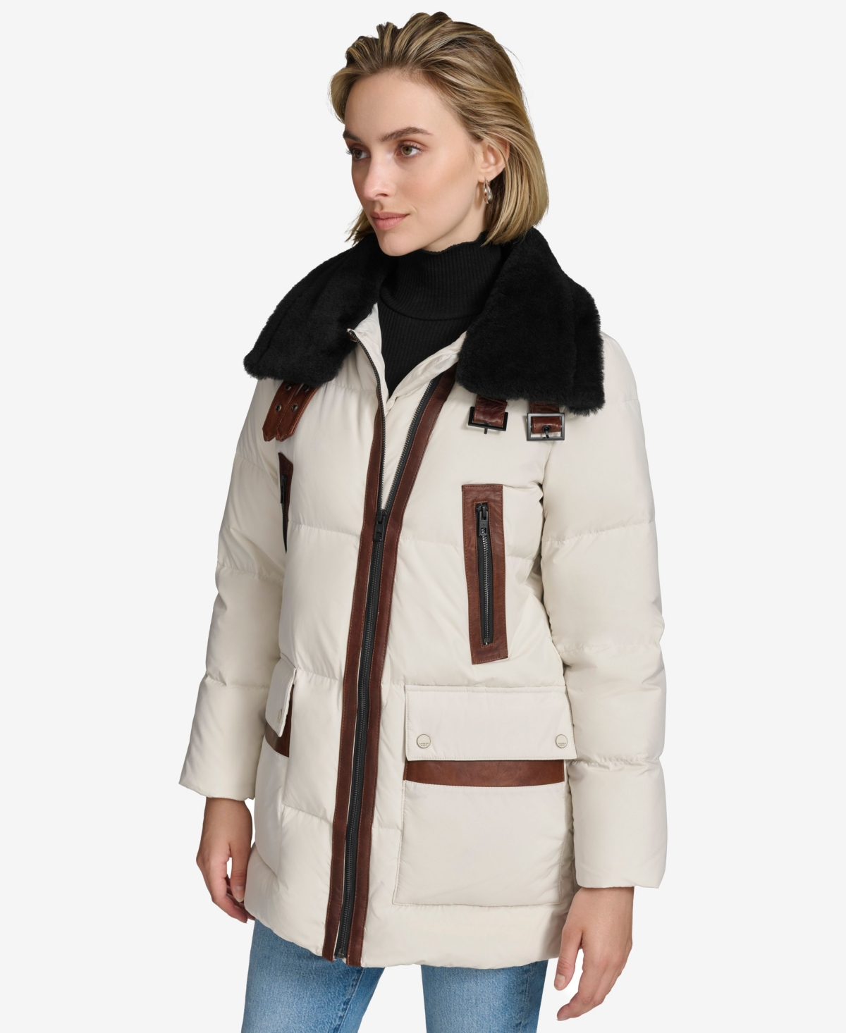 Click here for Andrew Marc Black Label Womens Dutton Aviator Mixe... prices