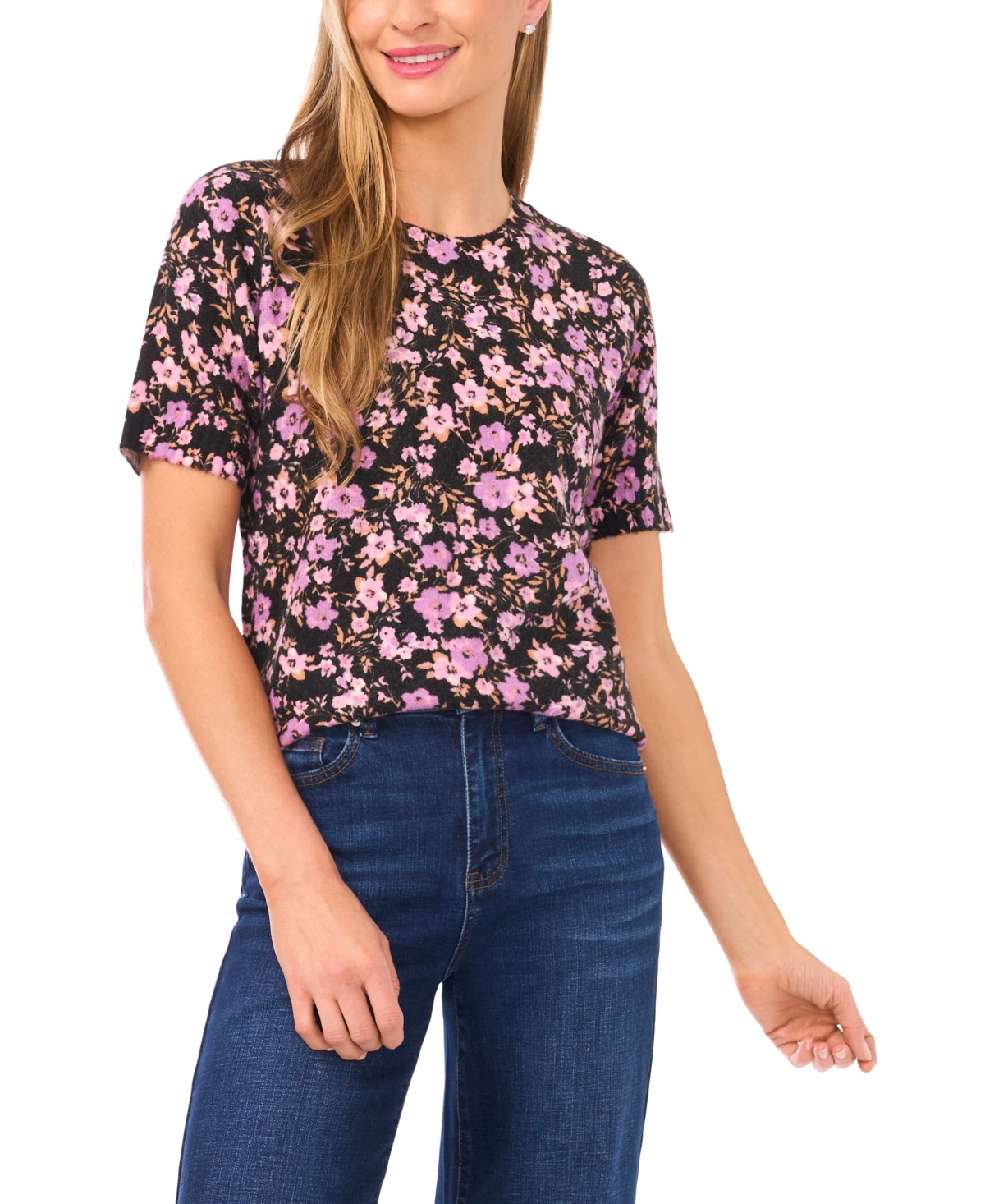 Click here for CeCe Womens Crew Neck Pull-On Printed Sweater - Bl... prices