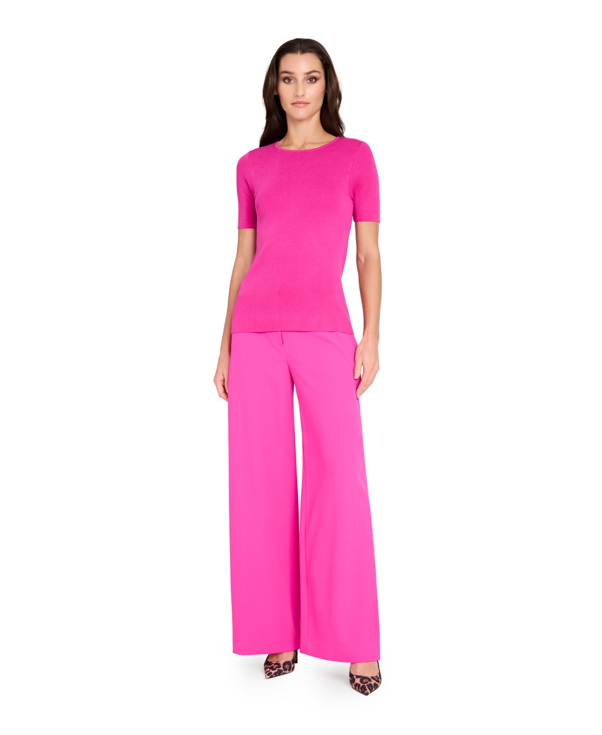 Tahari Asl Womens Mid-Rise Wide Leg Pants - Shocking Pink
