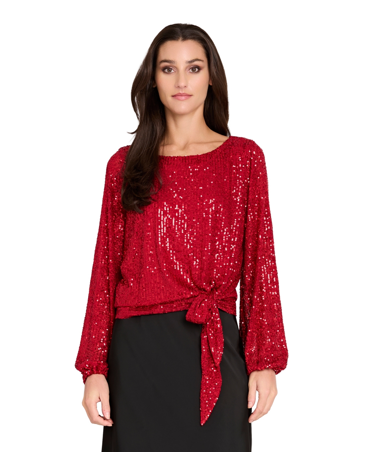 Click here for Tahari Asl Womens Long Sleeve Sequin Top - Claret prices