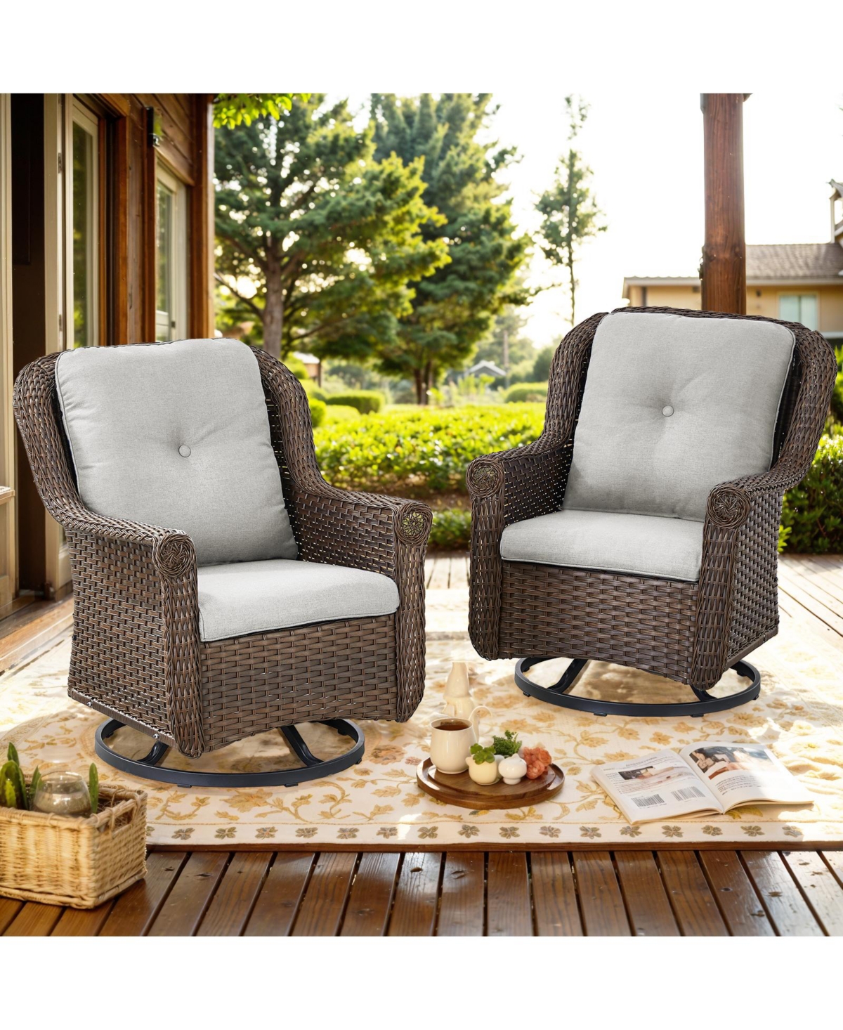 Click here for Gymojoy ChrysArm Wicker Patio 2-Piece Swivel Chair... prices