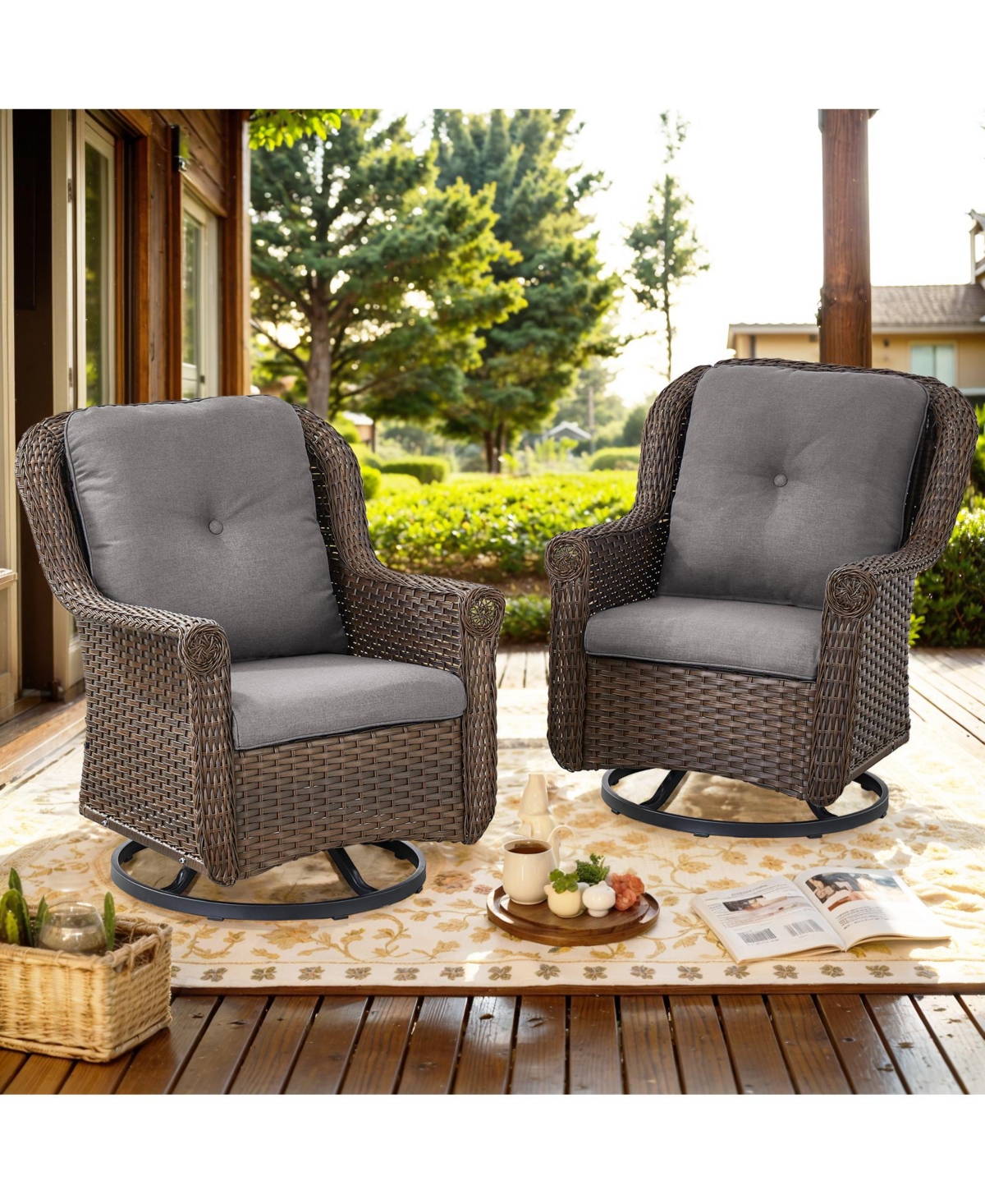 Click here for Gymojoy ChrysArm Wicker Patio 2-Piece Swivel Chair... prices