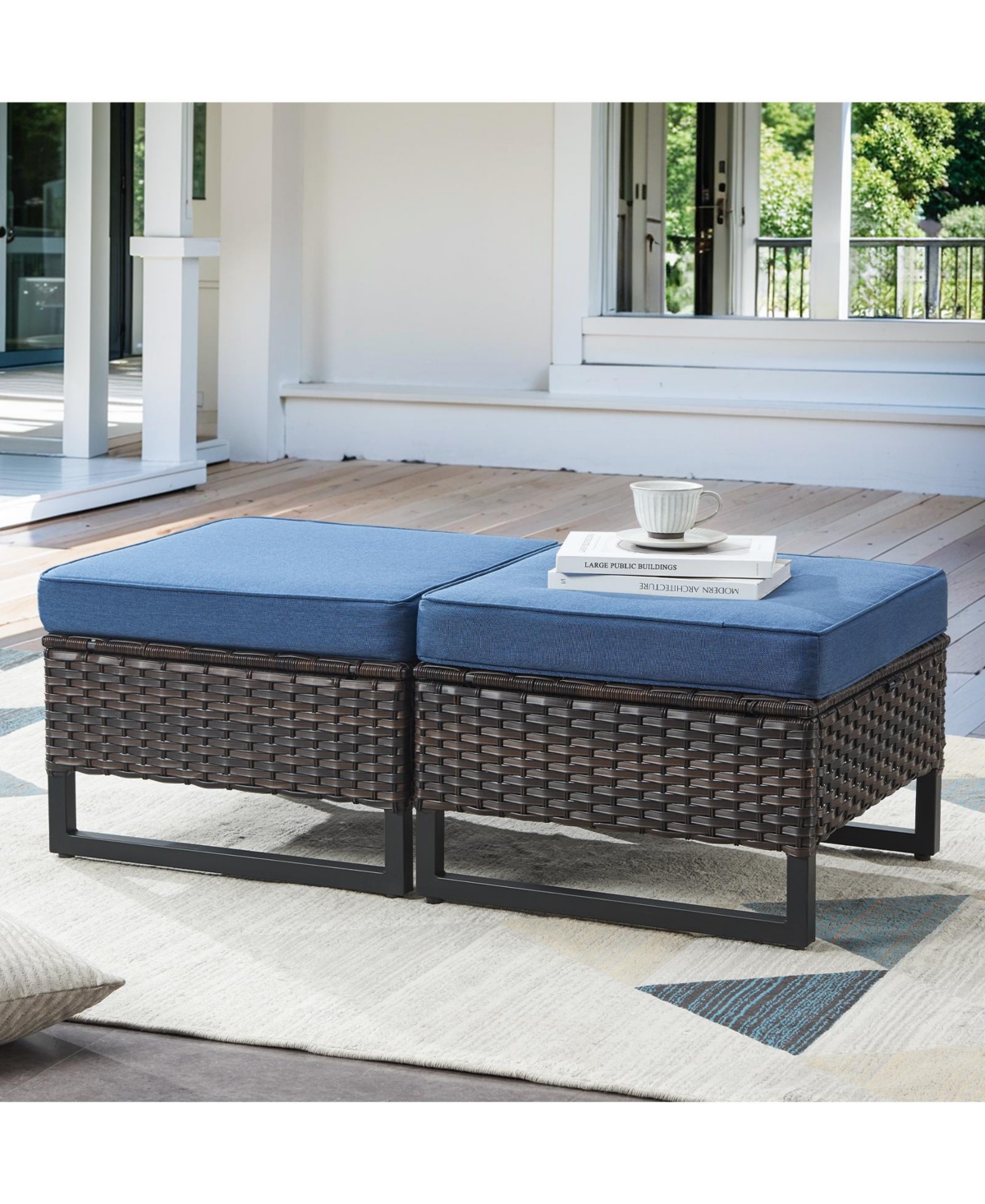 Click here for Gymojoy U-Frame Pe Wicker Outdoor Ottoman with Ole... prices