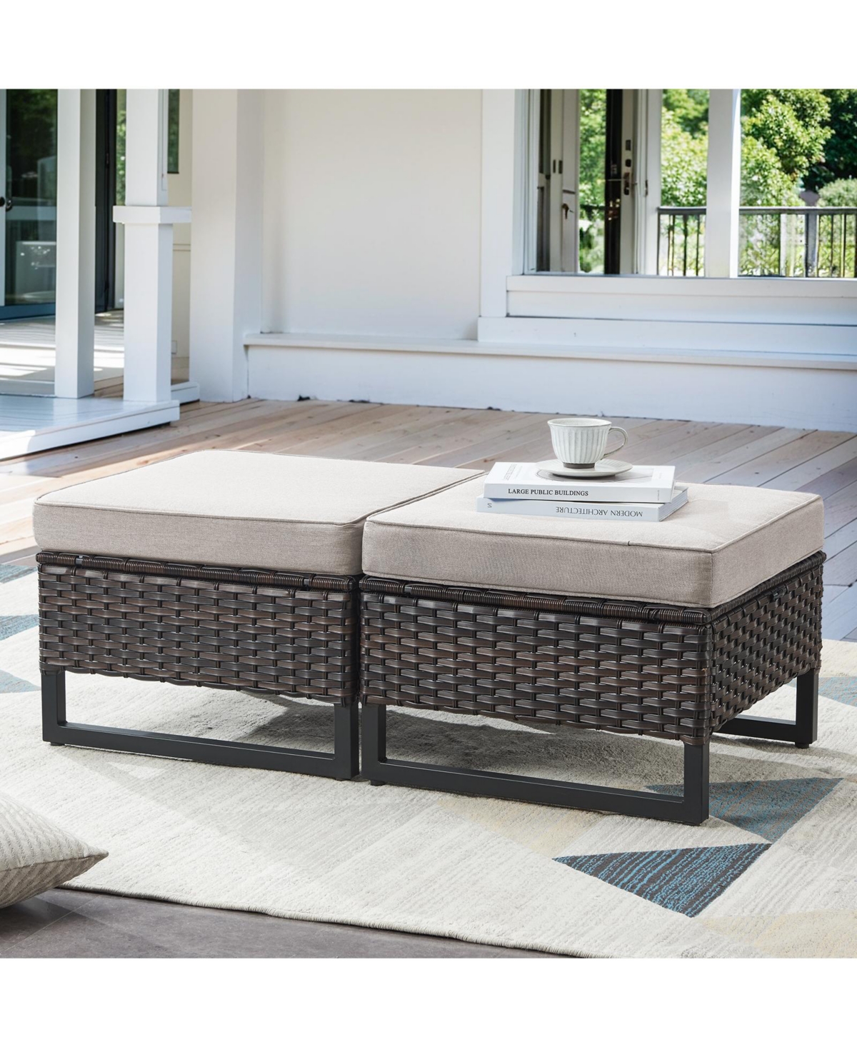 Click here for Gymojoy U-Frame Pe Wicker Outdoor Ottoman with Ole... prices
