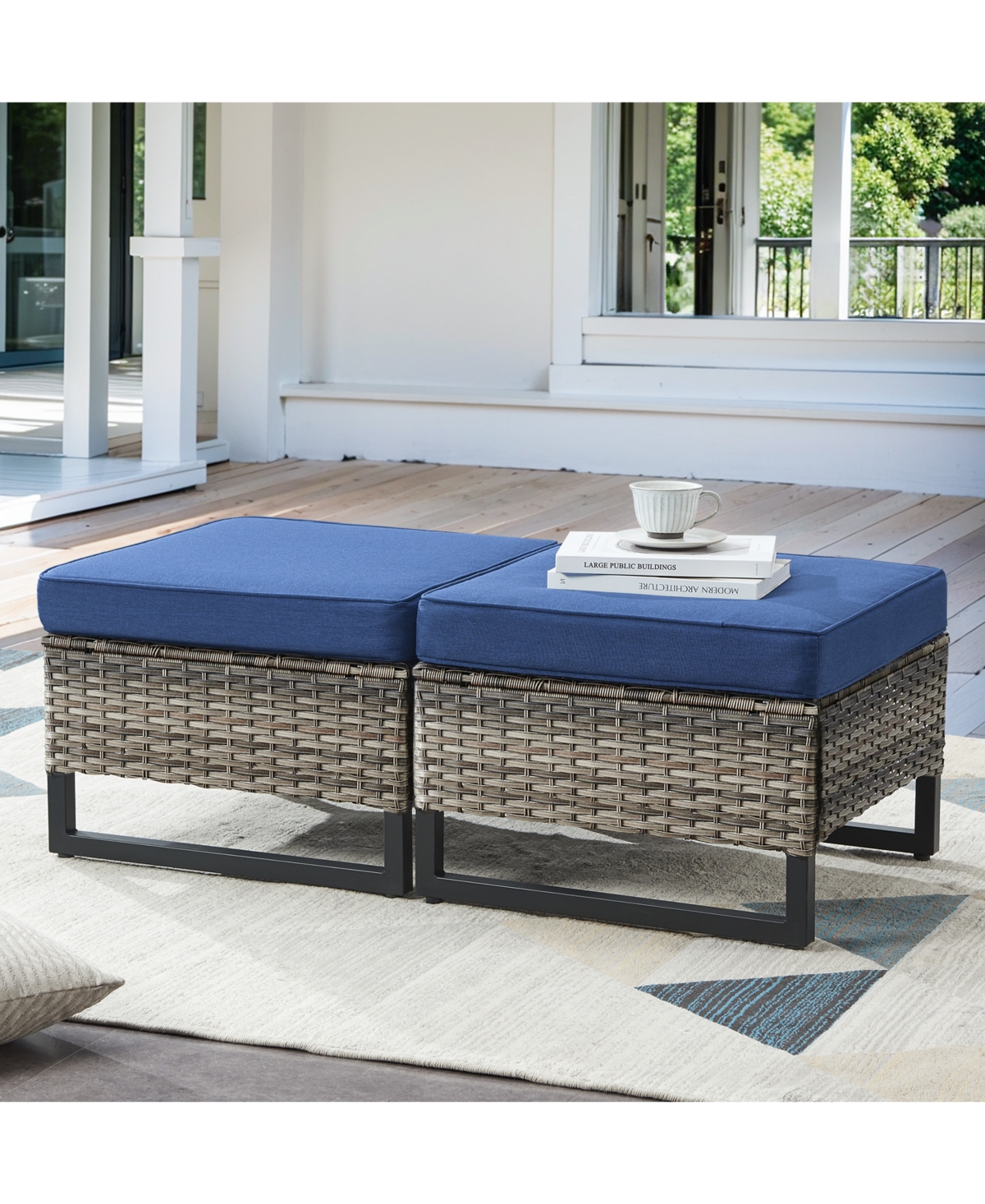 Click here for Gymojoy U-Frame Pe Wicker Outdoor Ottoman with Ole... prices