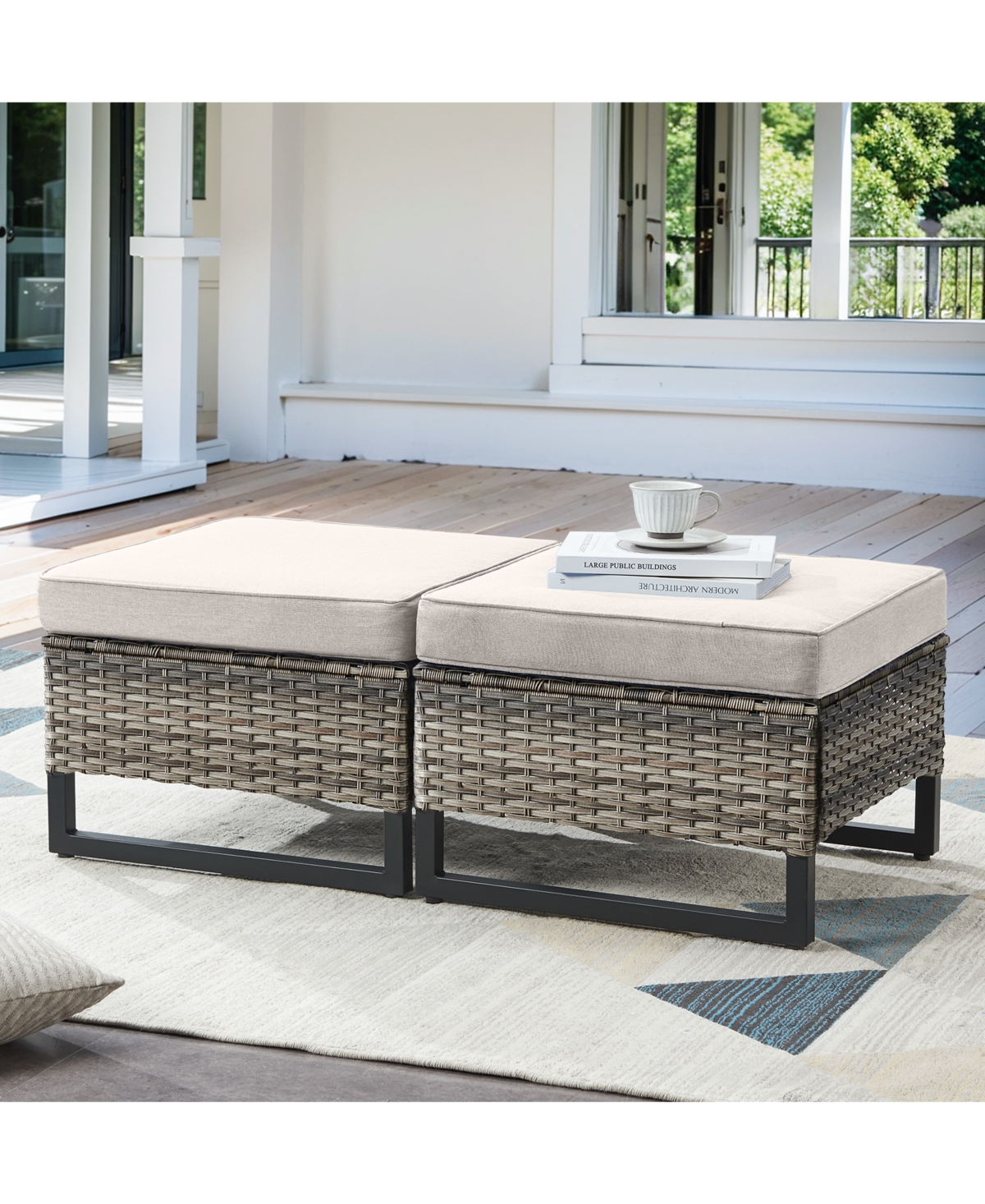 Click here for Gymojoy U-Frame Pe Wicker Outdoor Ottoman with Ole... prices