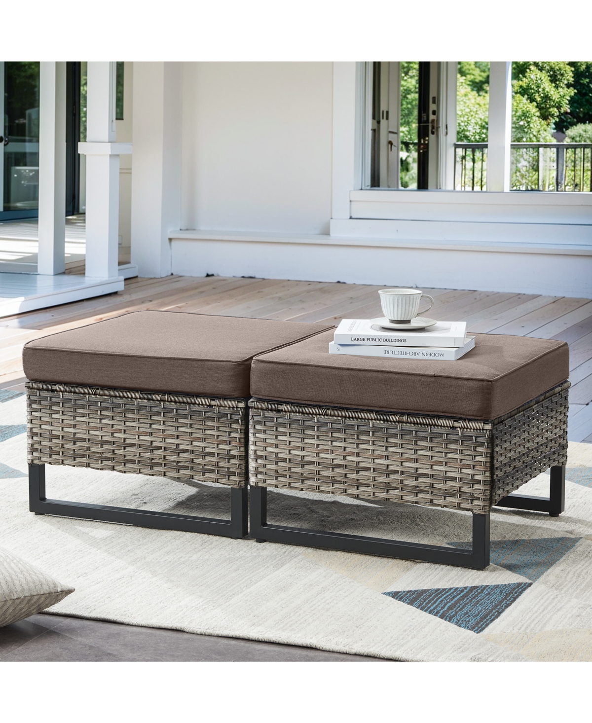 Click here for Gymojoy U-Frame Pe Wicker Outdoor Ottoman with Ole... prices