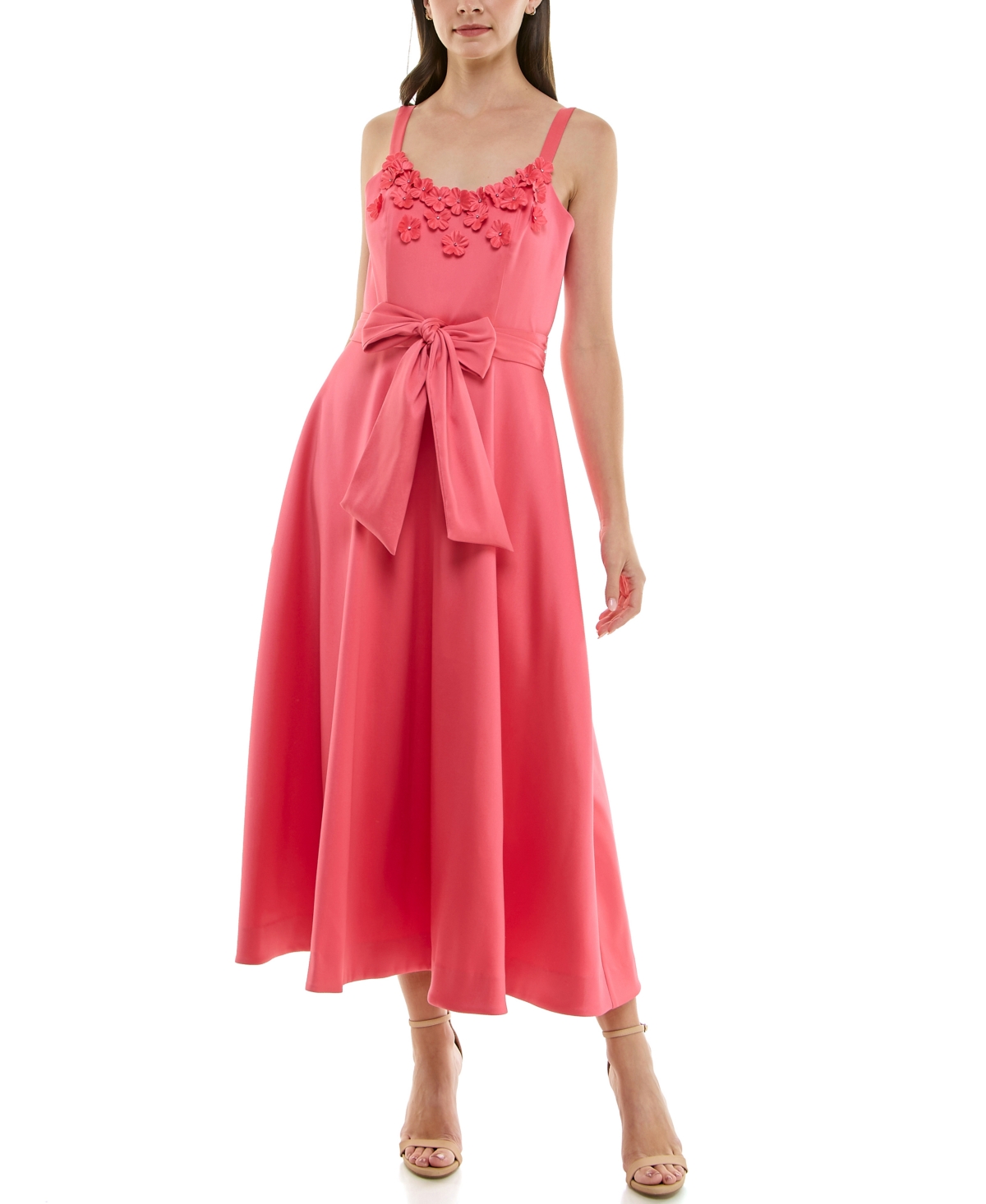 Click here for Taylor Womens Floral-Trim Bow-Waist Midi Dress - M... prices
