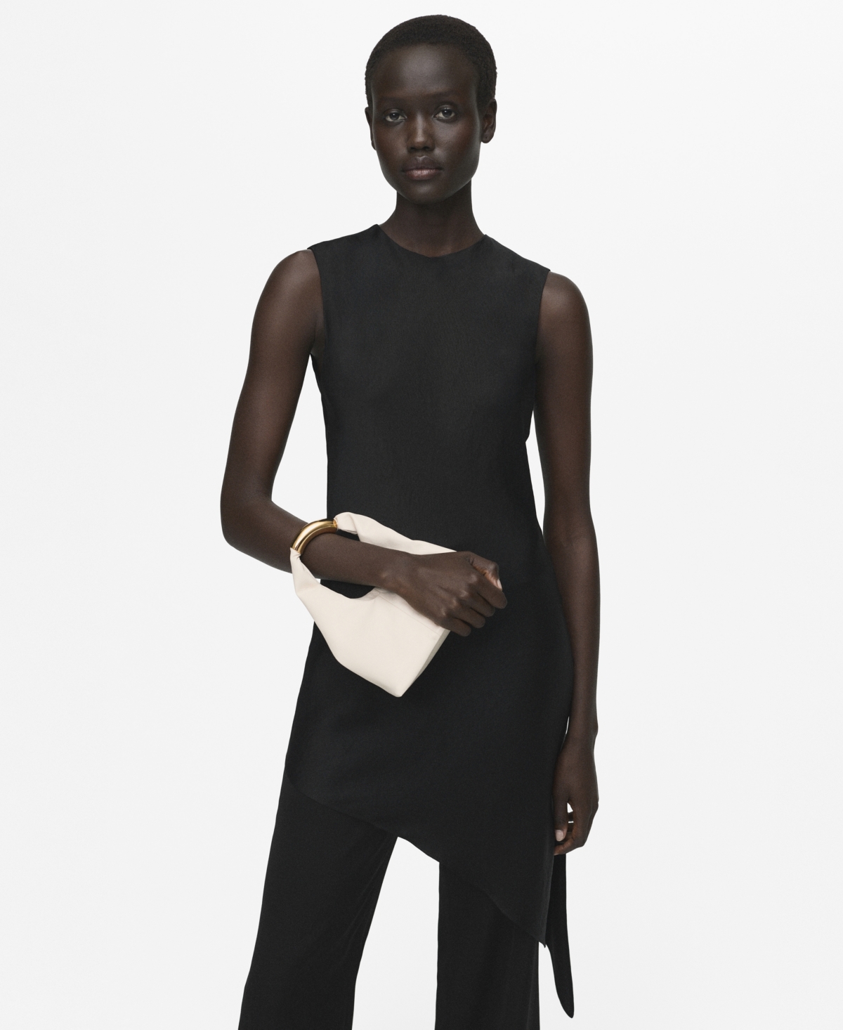 Click here for Mango Womens Asymmetrical Satin Top - Black prices