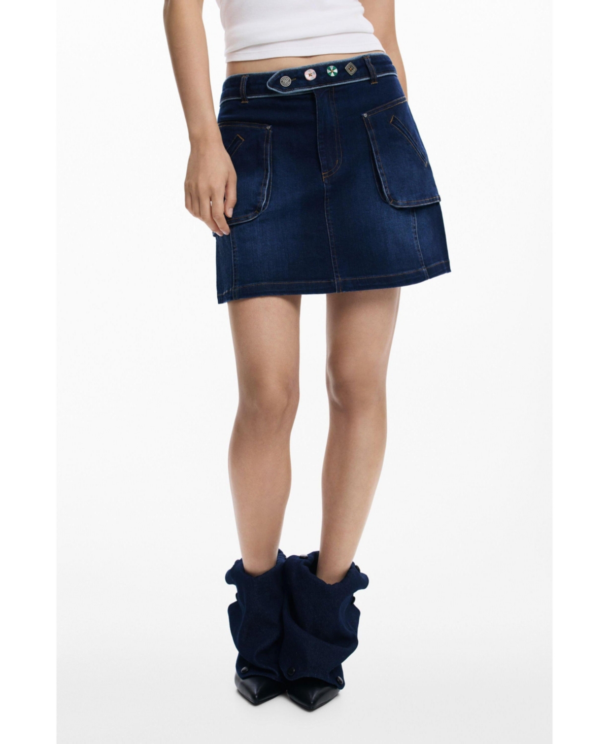 Click here for Desigual Womens Short denim skirt with belt - Dark... prices