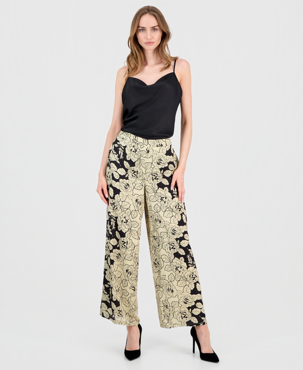 Click here for T Tahari Womens Printed Pull-On Wide-Leg Pants - G... prices