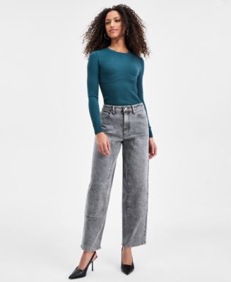 Bar III Women's Rhinestone Embellished Barrel-Leg Jeans, Macy's ...