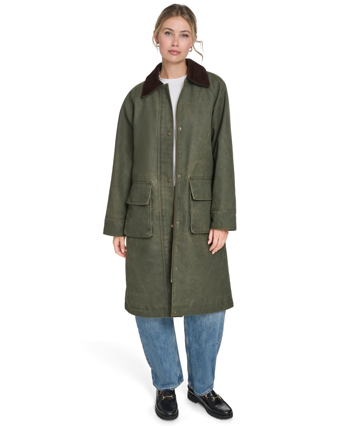 Levis Womens Sanp Zipper Long Barn Coat - Dark Olive