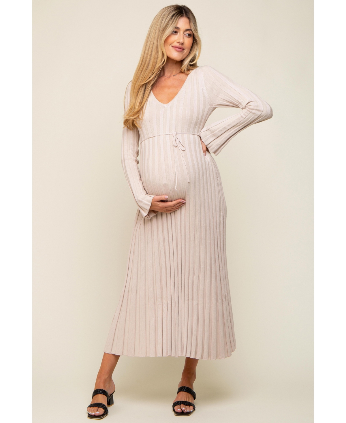 Click here for Pinkblush Maternity Taupe Ribbed Knit Maxi Dress -... prices
