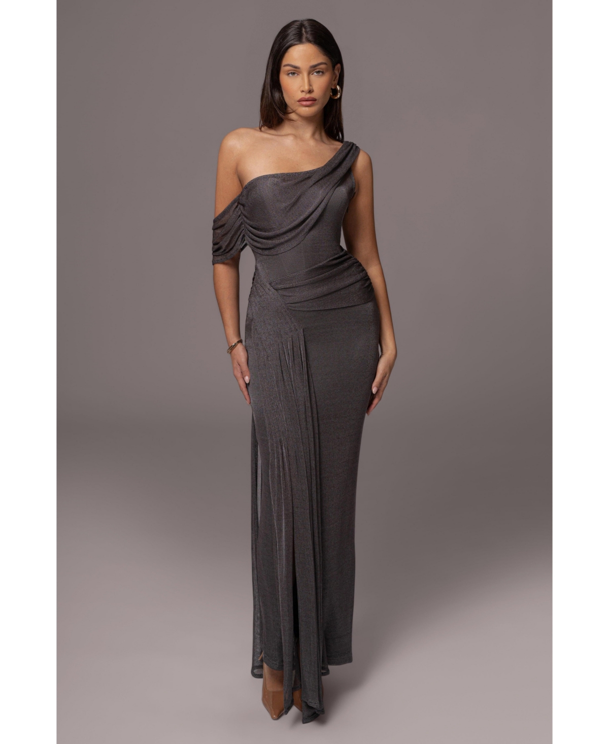 Click here for Jluxlabel Draped Metallic Maxi Dress - Gray prices